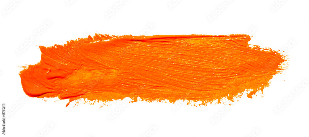 Orange yellow brush stroke isolated on white background. Orange ...