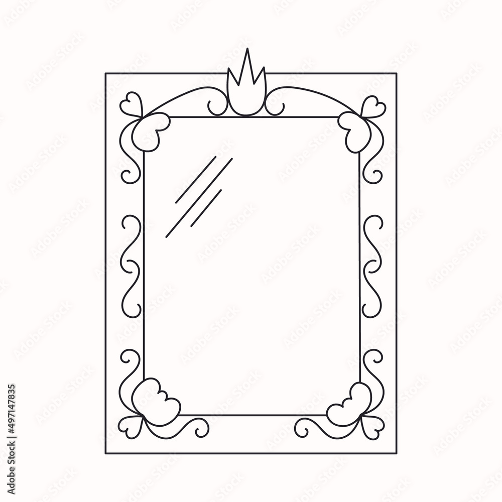 Princess mirror frame with crown or tiara line vector illustration ...