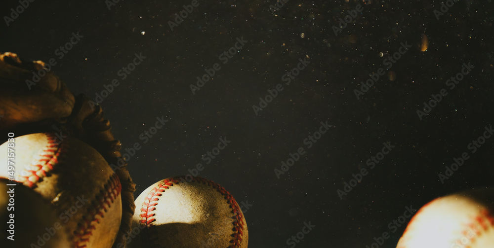 Old nostalgia baseball wallpaper with vintage balls and equipment with ...