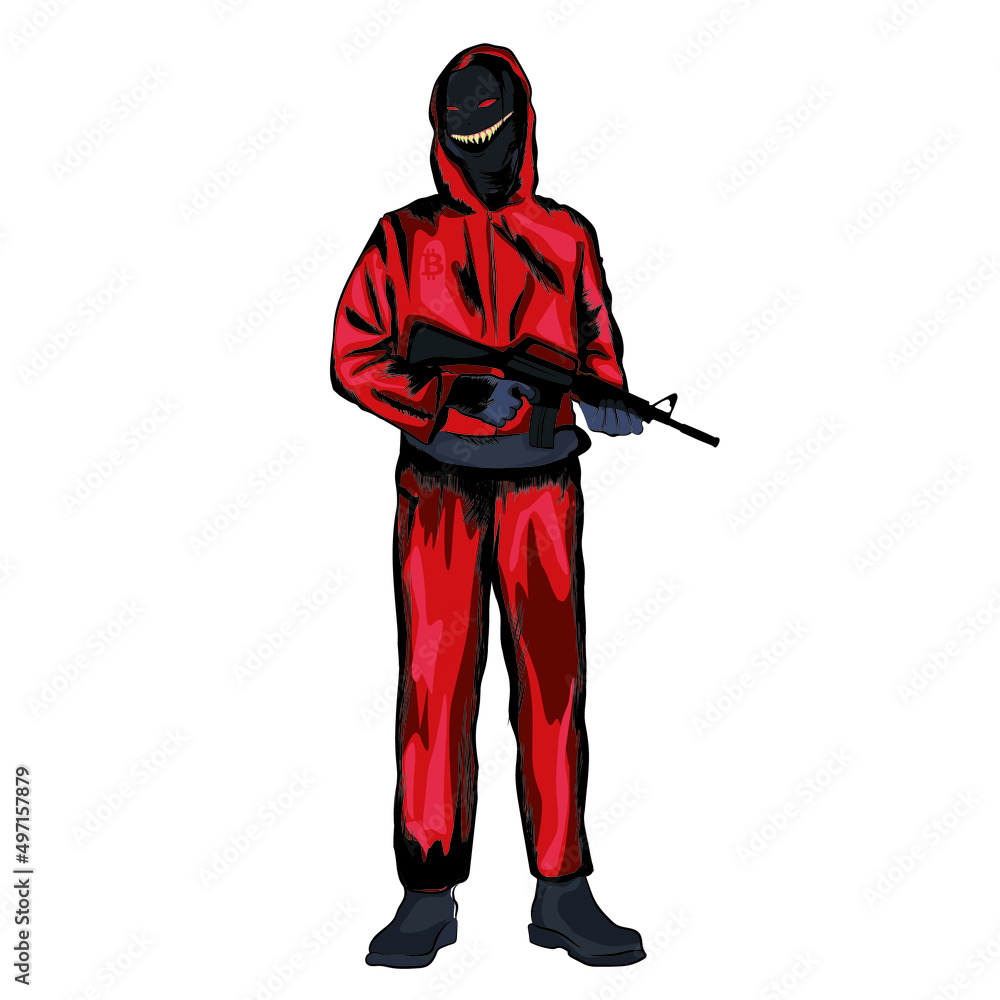 Mutant man dressed in red, character with rifle. Vector anime. Stock ...