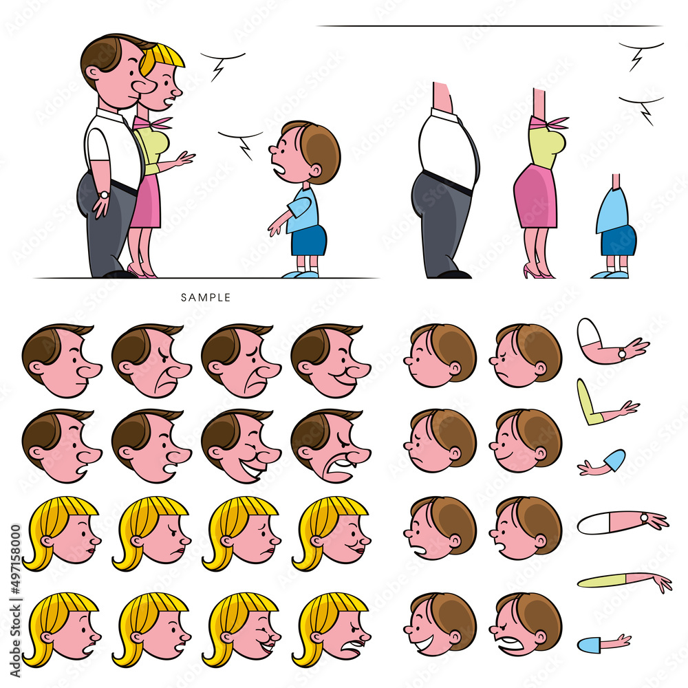 Parents and son - conversation. The characters talk to each other, the ...