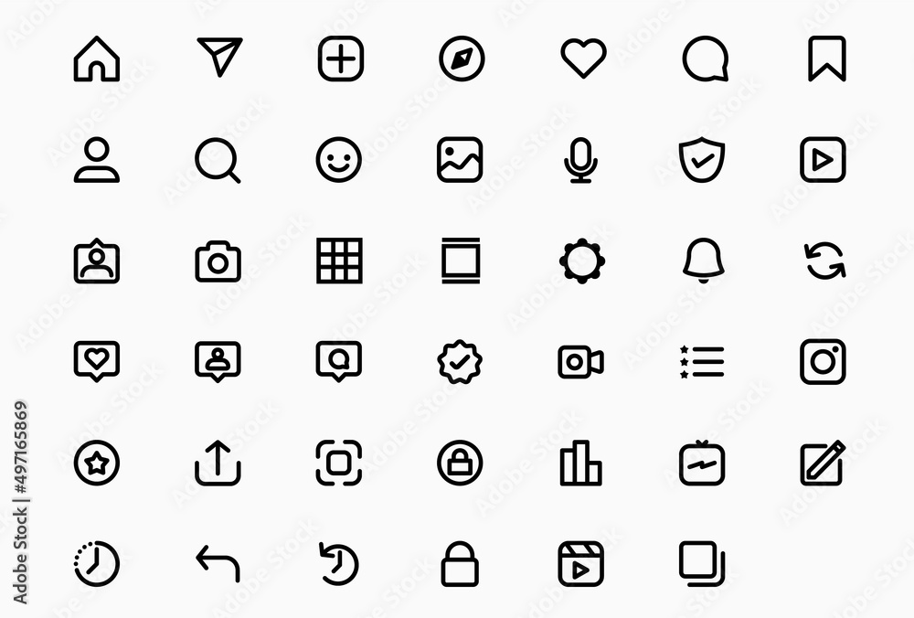 Instagram Outline Icon Vector set, Instagram User Interface Icons ...