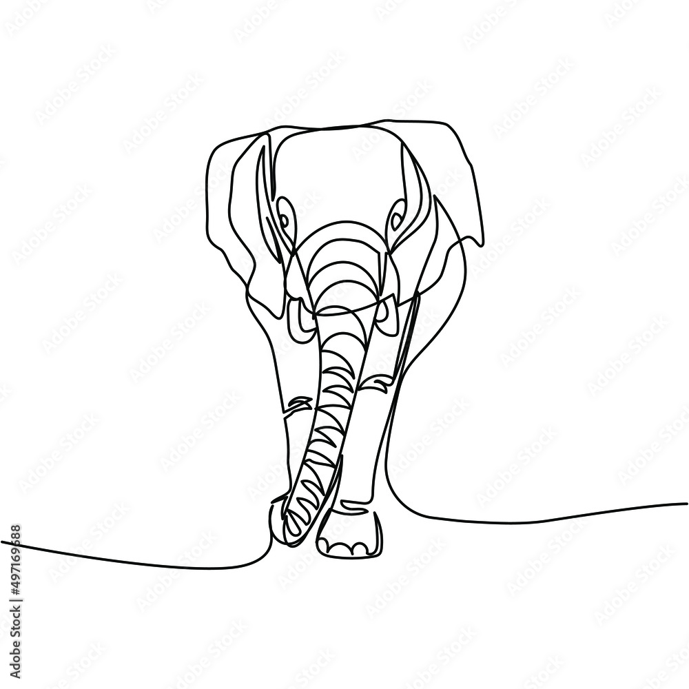 Continuous one line drawing of elephant. Vector illustration Stock ...