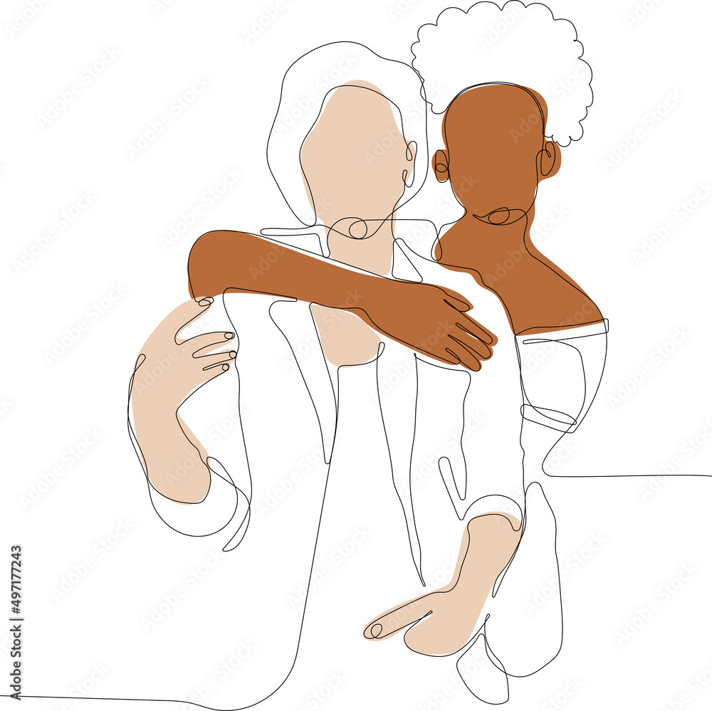 Continuous drawing of a line of a friendshipe portrait of two girls ...