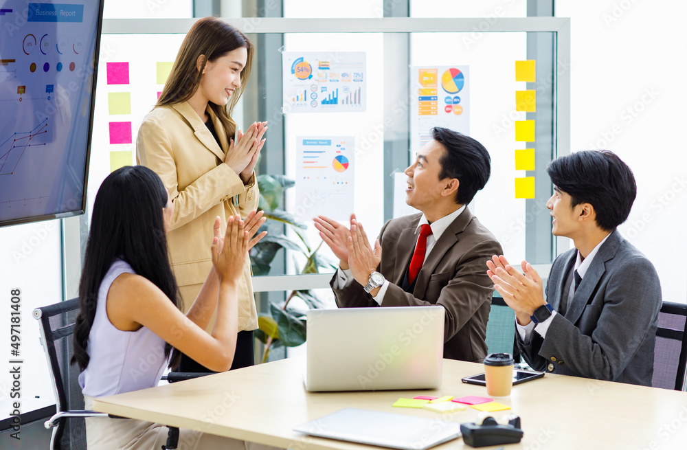 Asian young pretty professional successful businesswoman staff standing ...