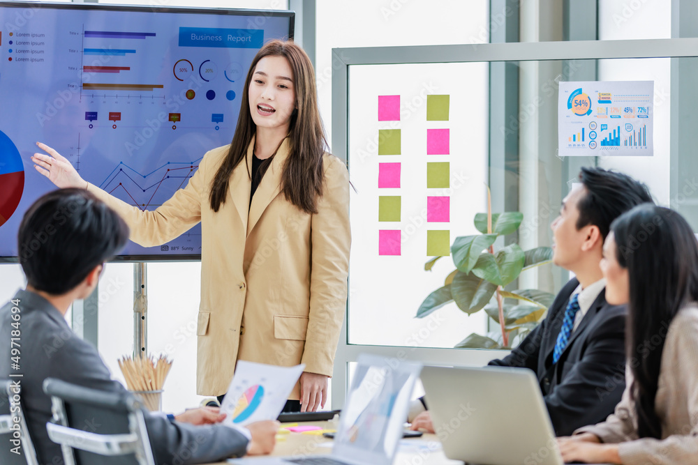 Asian young pretty professional successful businesswoman staff standing ...