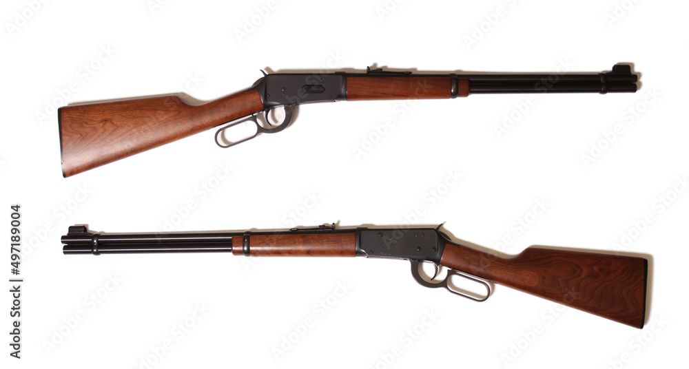 Vintage 30-30 Lever Action Rifle Isolated on White Background Both ...