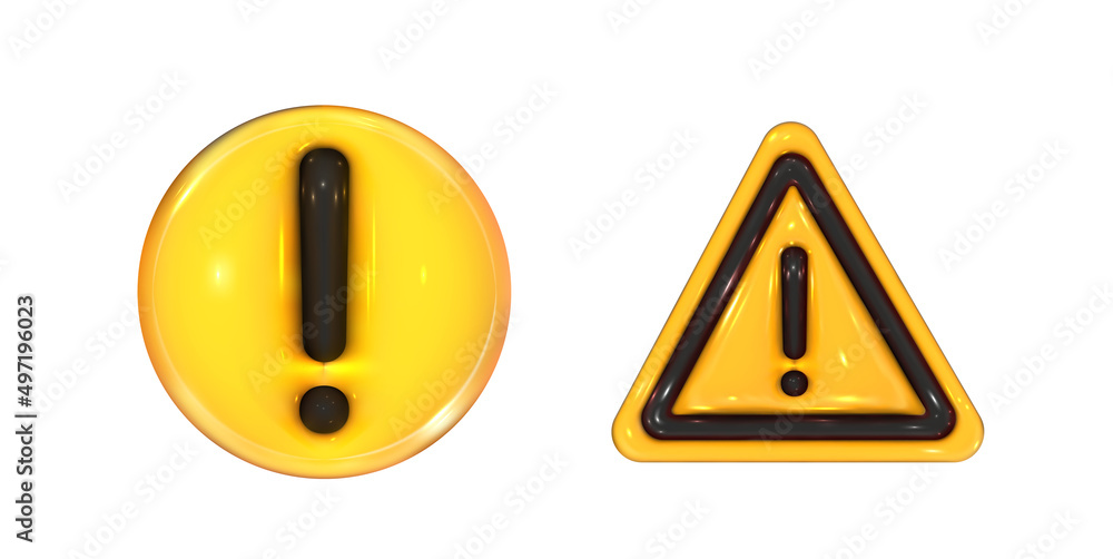 Caution signs 3d set. Hazard warning circle and triangle stickers ...