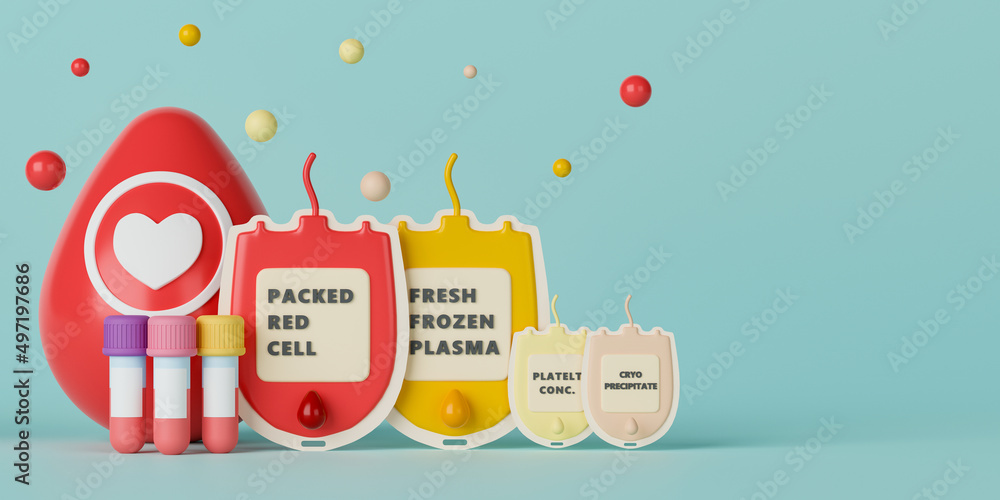 3d rendering concept transfusion medicine illustration. Blood component ...