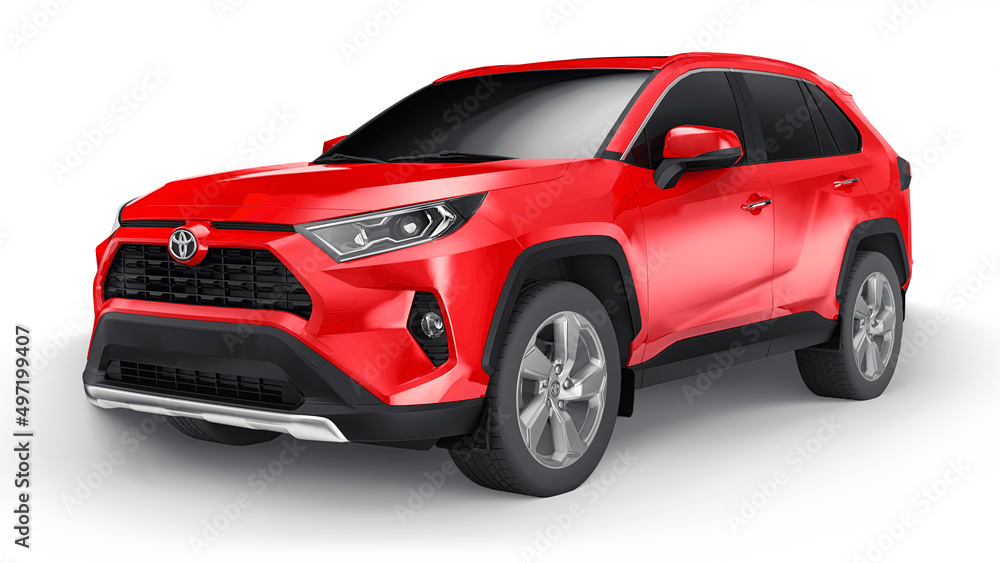 Paris, France. June 23, 2021: Toyota RAV4 SUV 2020 city red car ...