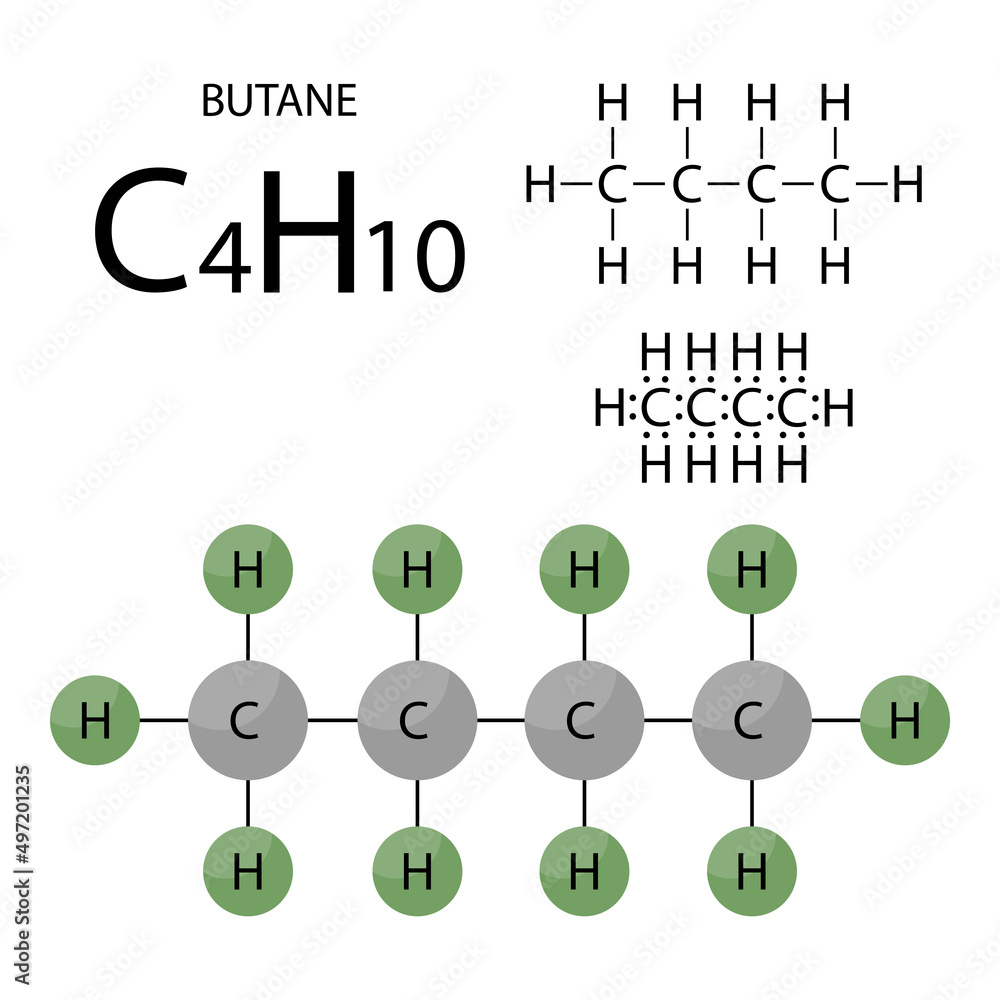 Butane, organic chemical compound, molecule. Stick model, structural ...