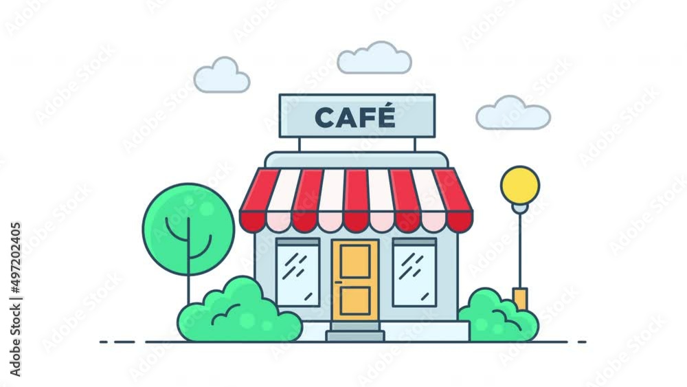 cafe shop front exterior facade animation. line shop concept animation ...