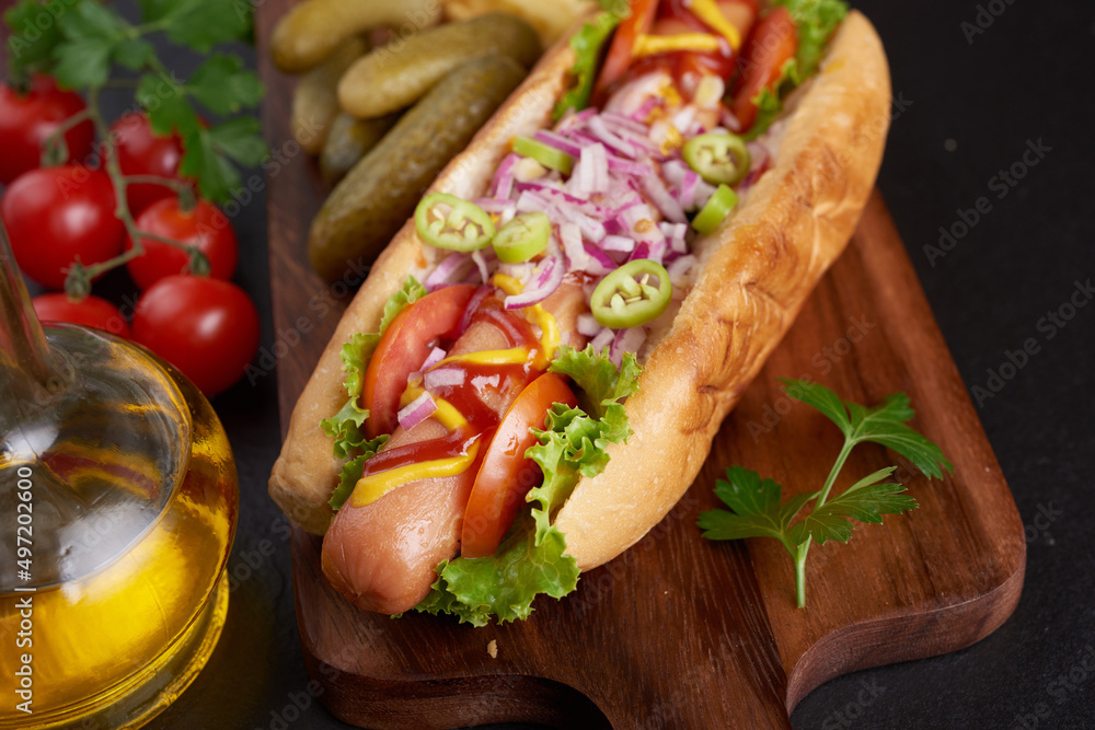 Gourmet grilled all beef hot dog with sides and chips. Delicious and ...