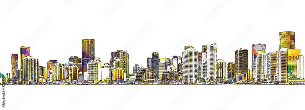 Pop art drawing of Miami Downtown skyline on white background Stock ...