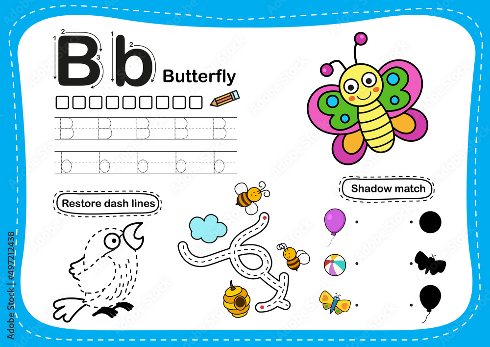 Alphabet Letter B- Butterfly exercise with cartoon vocabulary ...