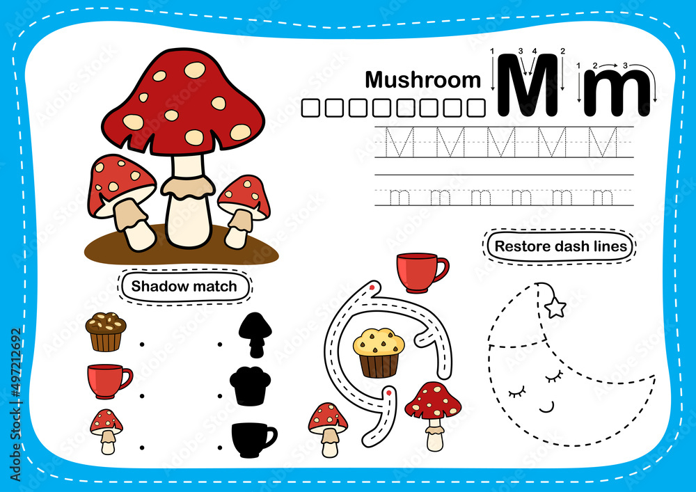 Alphabet Letter M - Mushroom exercise with cartoon vocabulary ...