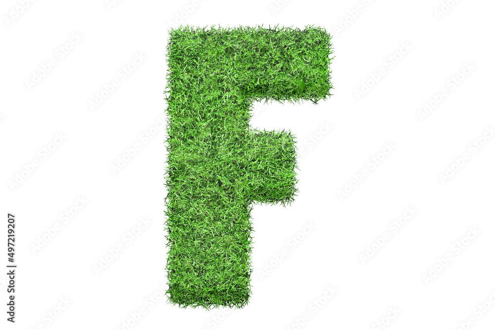 Green Grass Letter F. Alphabet Isolated On White Background. Font For ...