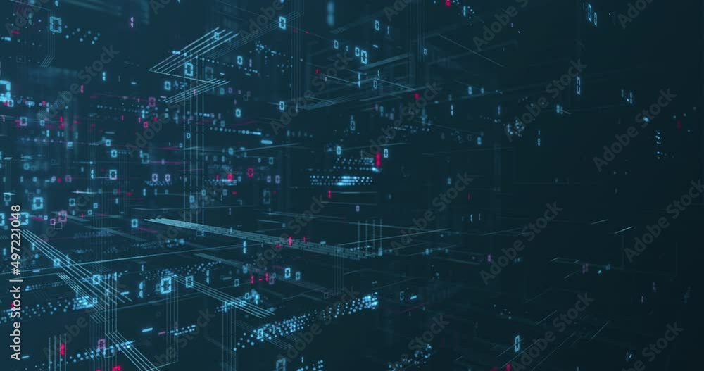 Digital Data Network Animation Depicting Binary Code Calculations And Data Processing Digits