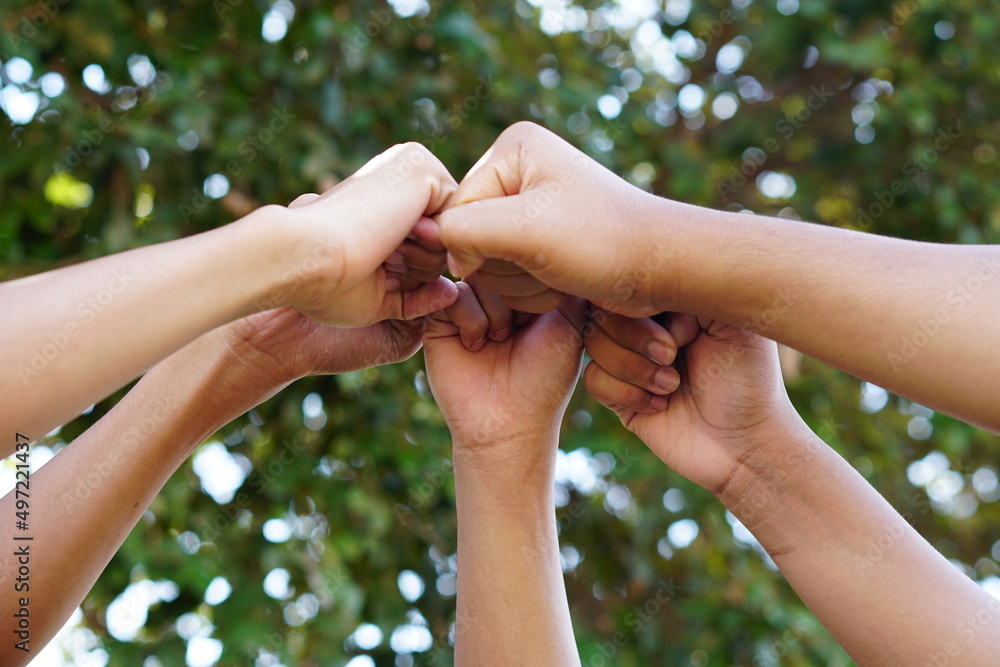 High five team work as a team together, air hands bless the power tag ...