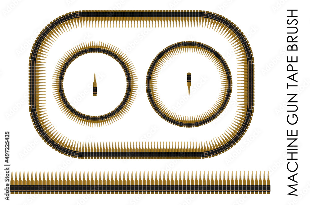 Machine gun belt brush, automatic weapon bullet. Soldier weapon. Frames ...