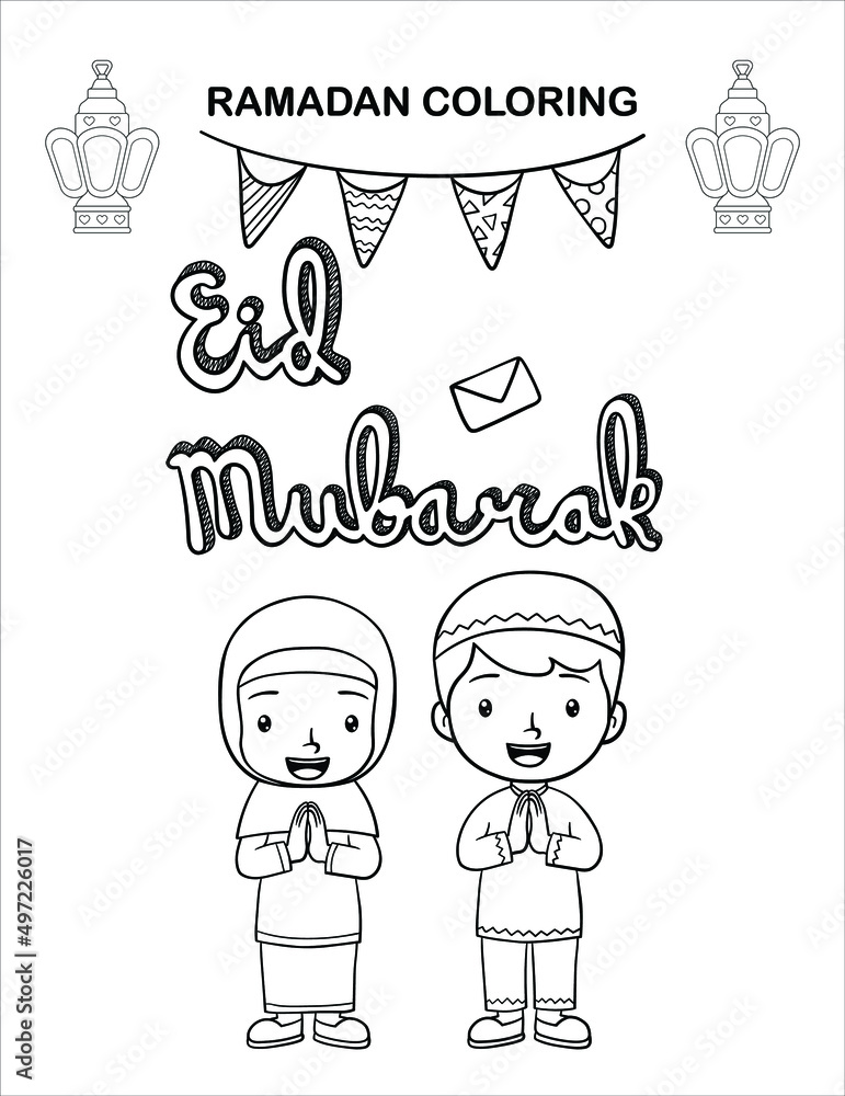 Islamic Occasion Eid Mubarak Ramadan Children Coloring book pages ...