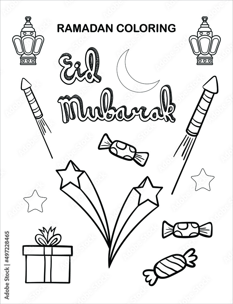 Islamic Occasion Eid Mubarak Ramadan Children Coloring book pages ...