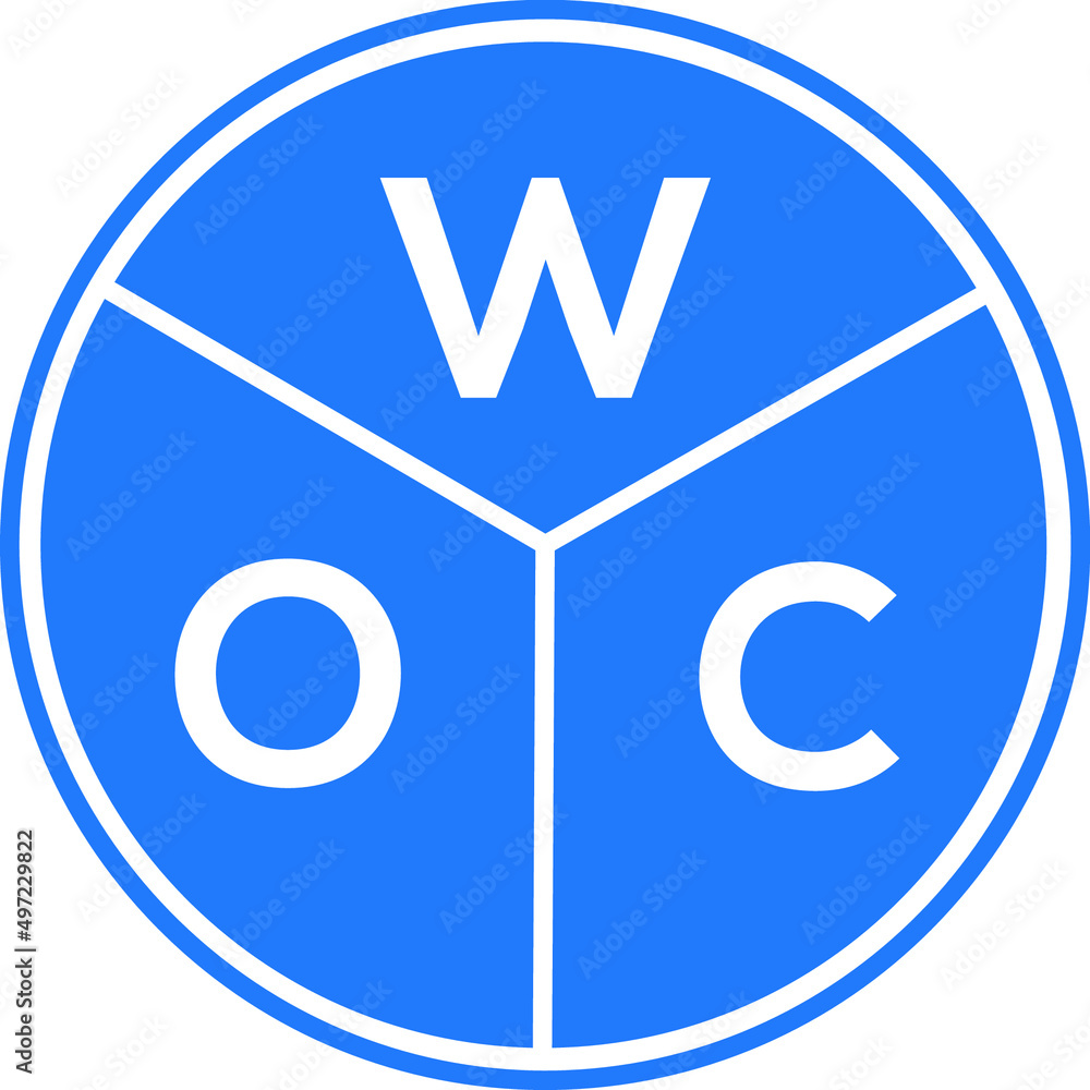 WOC letter logo design on white background. WOC creative circle letter ...