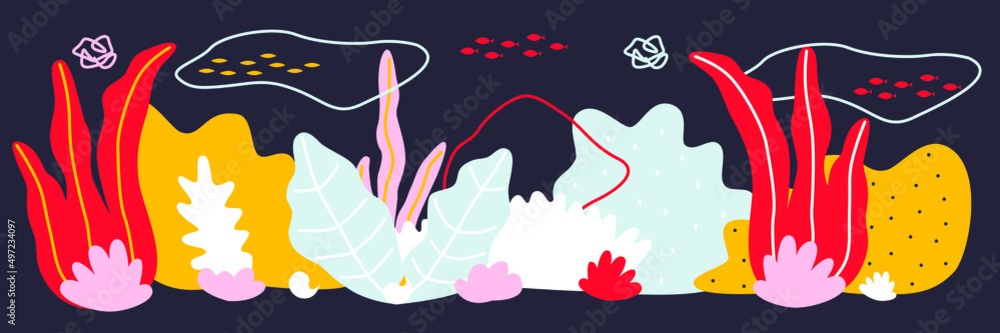 Underwater seaweed abstract vector illustration. Ocean bottom, corals ...