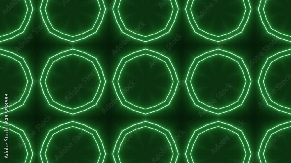 Neon animated pattern with green neon lines in symmetric mosaic on a ...