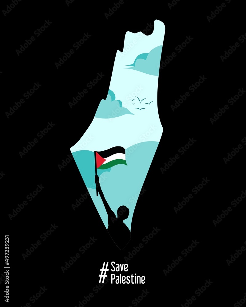 Photo illustration vector graphic of save palestine,map and flag ...