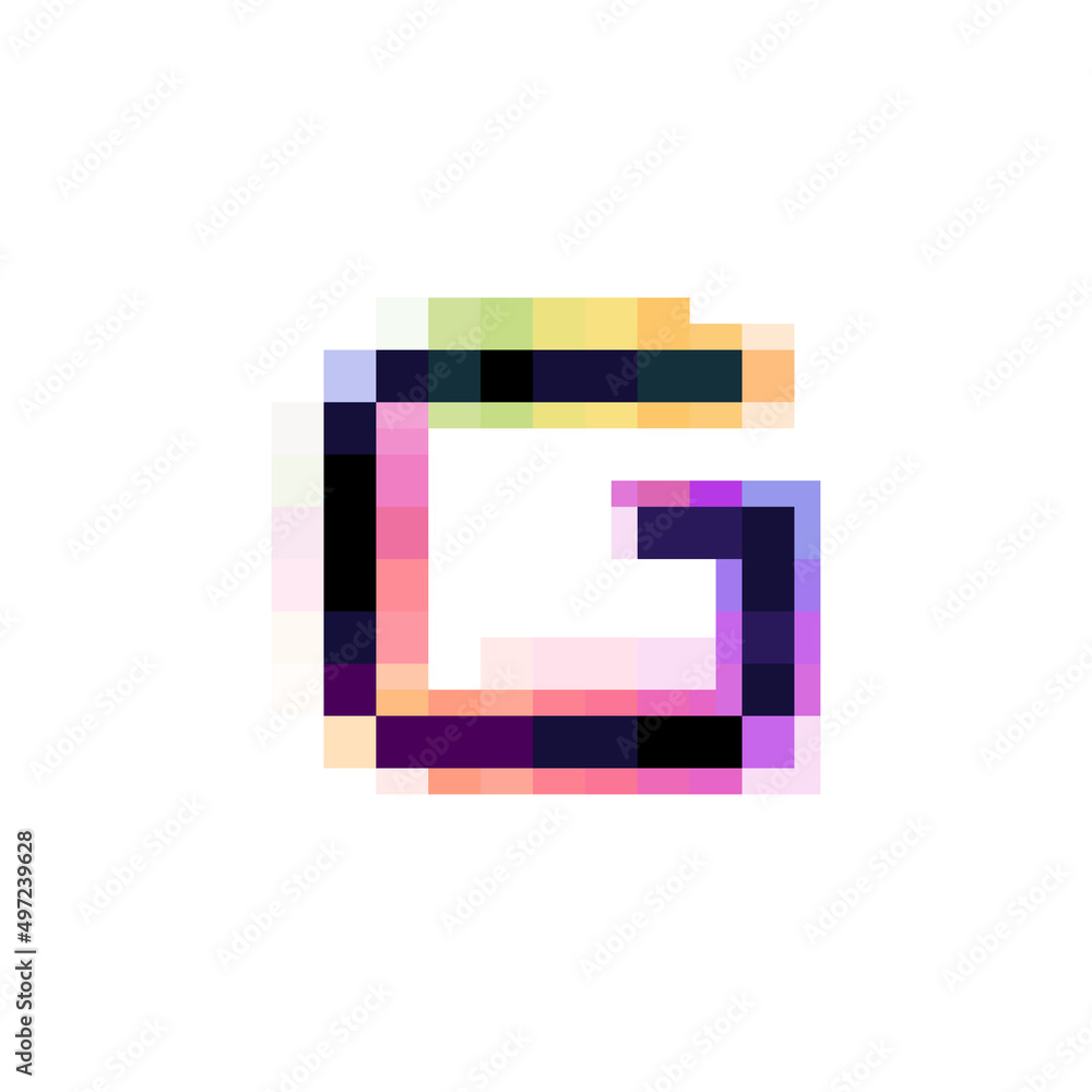 Hologram letter G logo with glitch distorted pixel effect. Color shift ...