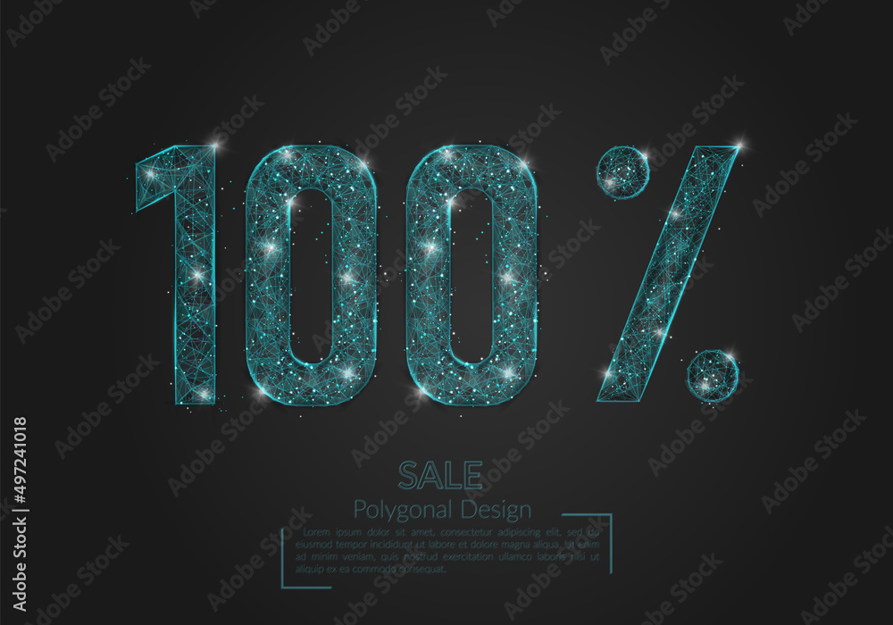 Abstract isolated blue 100 percent sale concept. Polygonal illustration ...