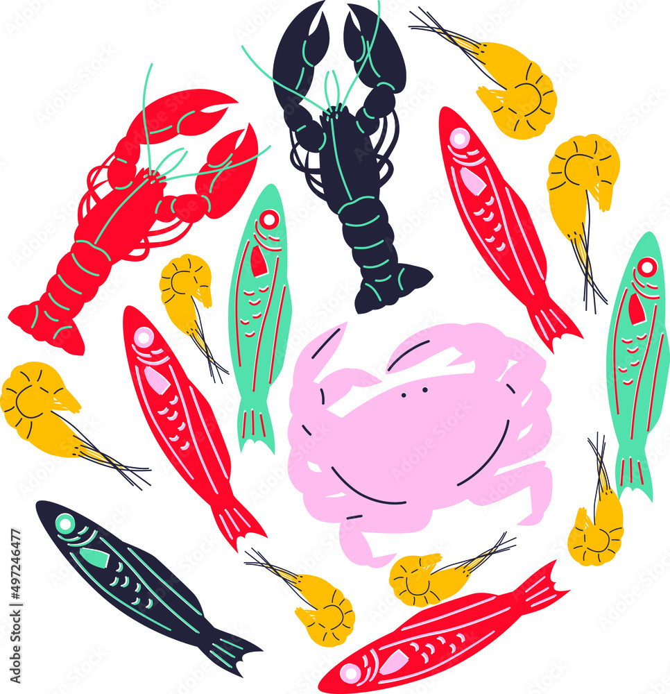 Seafood vector illustration. Can be use for restaurants menu, cover ...