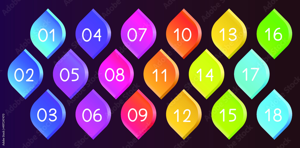 Bullet icons with numbers vector set. Gradient bullet points, isolated ...