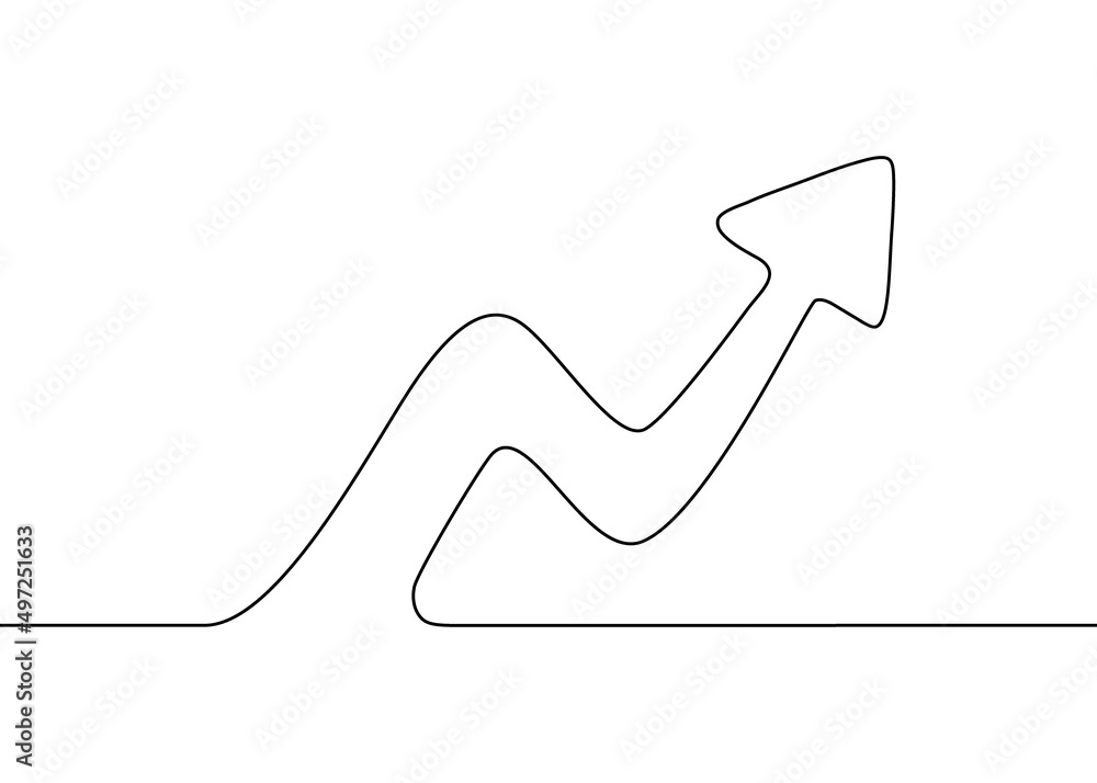 Graph growth with arrow, single continuous one line drawing. Business ...