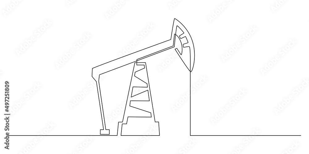 One continuous line drawing of oil pumpjack. Pump station petroleum ...