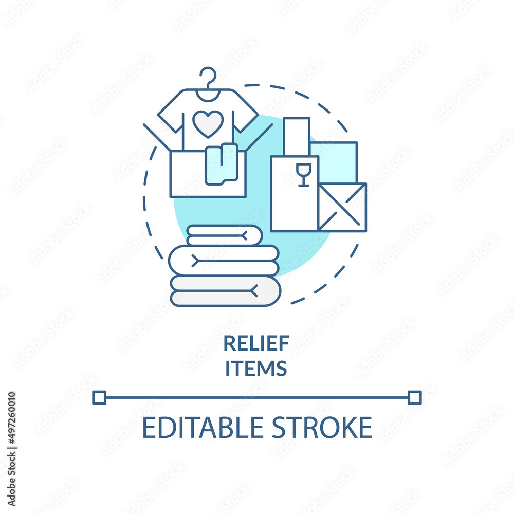 Relief items turquoise concept icon. Provide necessary goods. Way to ...