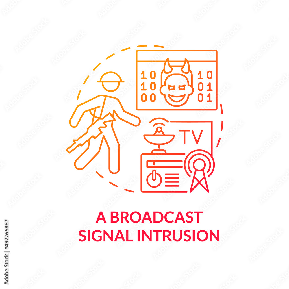 Broadcast signal intrusion red gradient concept icon. TV interference ...