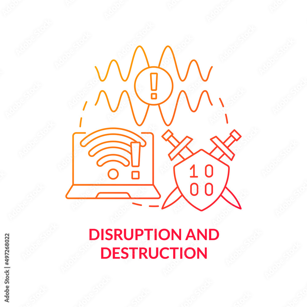 Disruption and destruction red gradient concept icon. Jamming signal ...