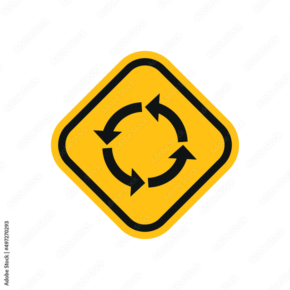 Vector sign of a yellow Roundabout crossroad road traffic sign on a ...
