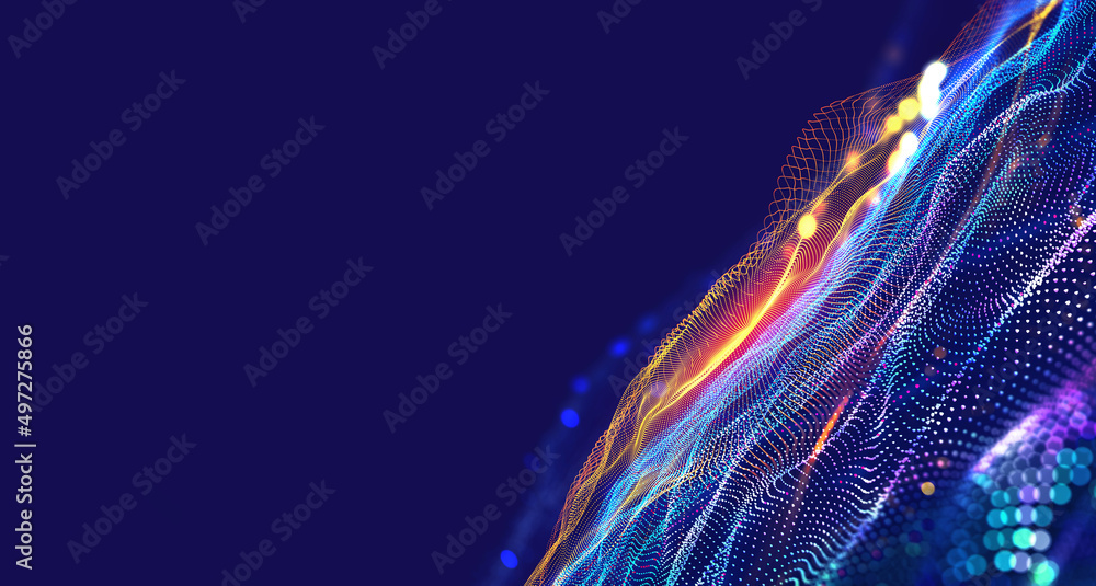 Emotion of musical sounds and vibration of strings. Digital mind concept. Abstract ...