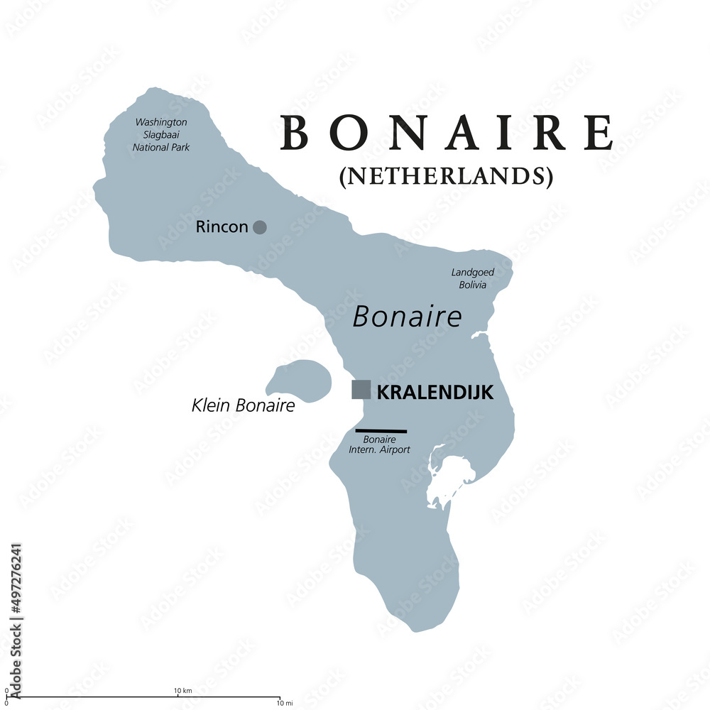 Bonaire, Netherlands, gray political map. Island in the Leeward ...
