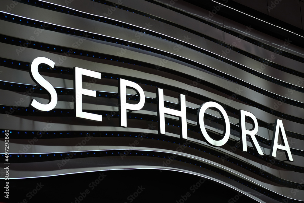 Shanghai,China-Jan.1st 2022: close up Sephora store sign at night. Skin ...