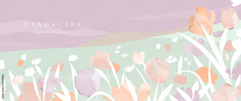 Abstract blossom garden background. Landscape wallpaper in minimal ...