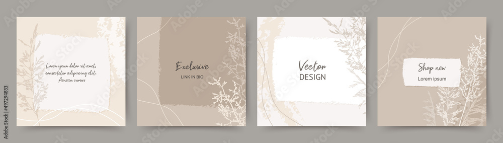 Social media post background, web banner template with floral sketch ...