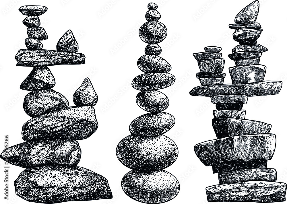 Stack of stones illustration, drawing, engraving, ink, line art, vector ...