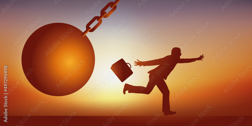 Concept d’une menace, avec un homme d’affaires qui court en fuyant la ...