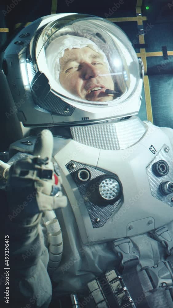 Astronaut Sitting Inside a Space Rocket During Take Off. Successful ...