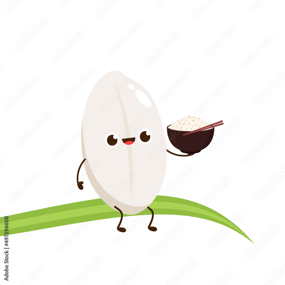 Rice cartoon and rice bowl on white background vector illustration ...