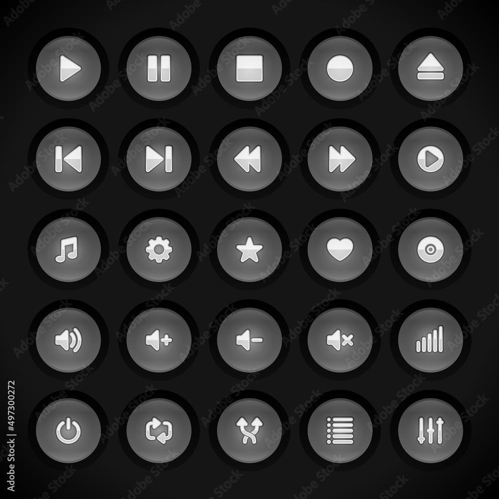 Gadget control navigation buttons vector icons. Black digital ...